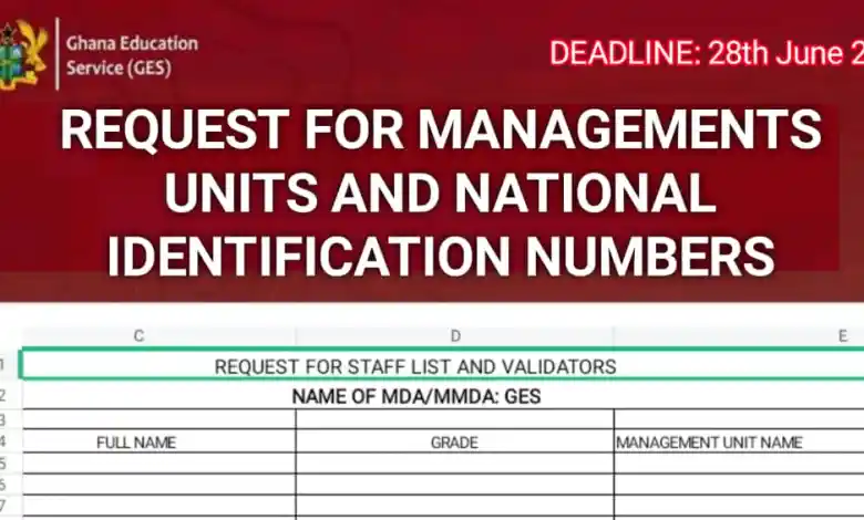 GES Request for Management Units and National Identification