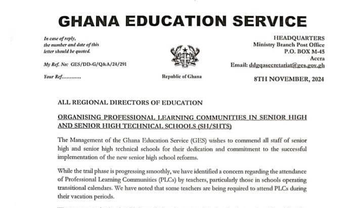 GES Instructs Heads of SHS/HTS to Cease Vacation PLCs