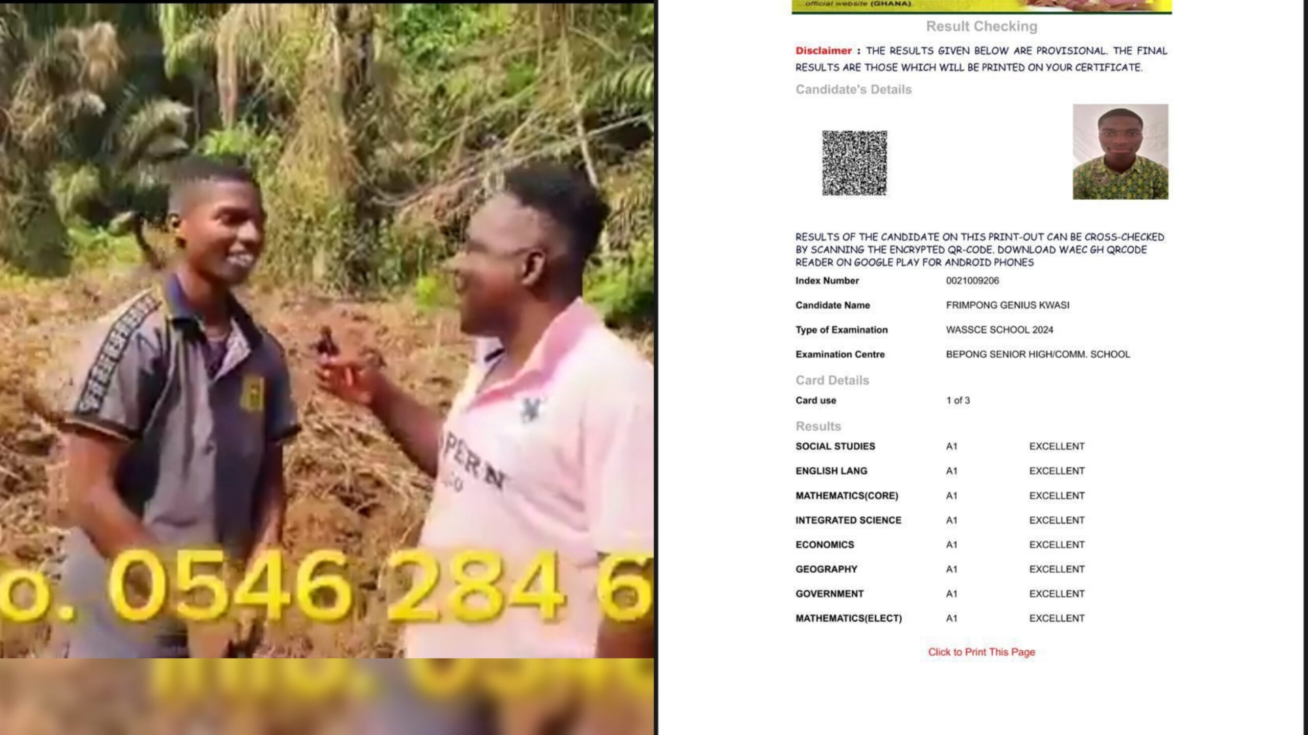 Kwahu Bepong SHS Student Frimpong Genius Kwasi Excels in W