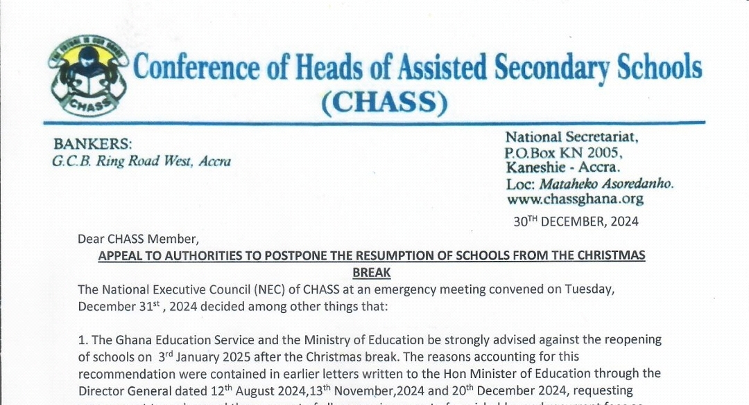 CHASS Appeals for Postponement of School Reopening