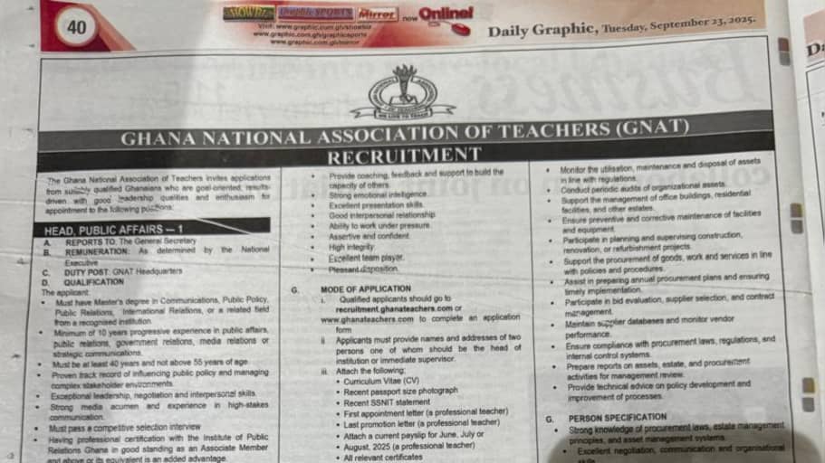 GNAT Opens Recruitment for Key Positions